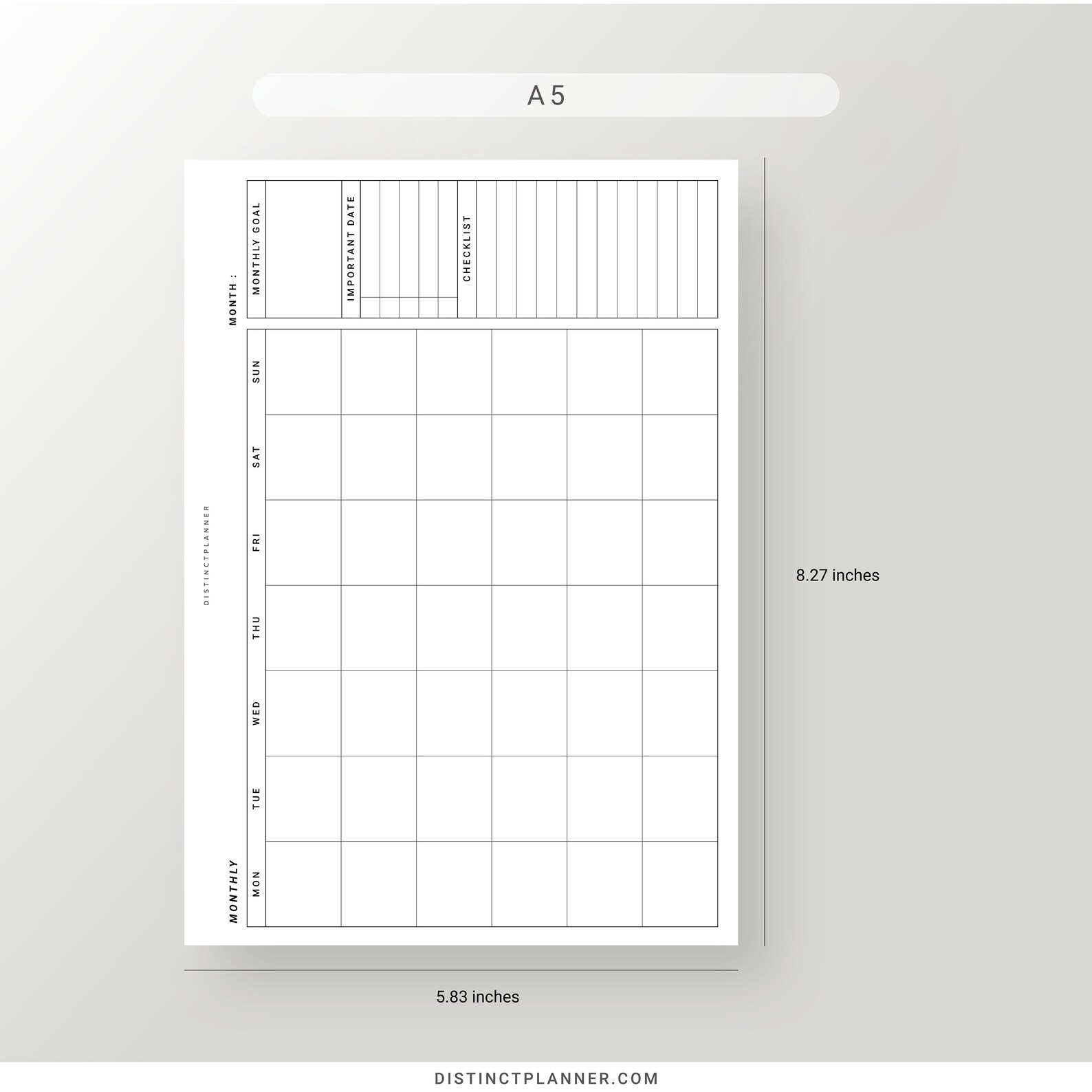 A5 Inserts, Monthly Planner Horizontal Layout, Minimalist Monthly ...