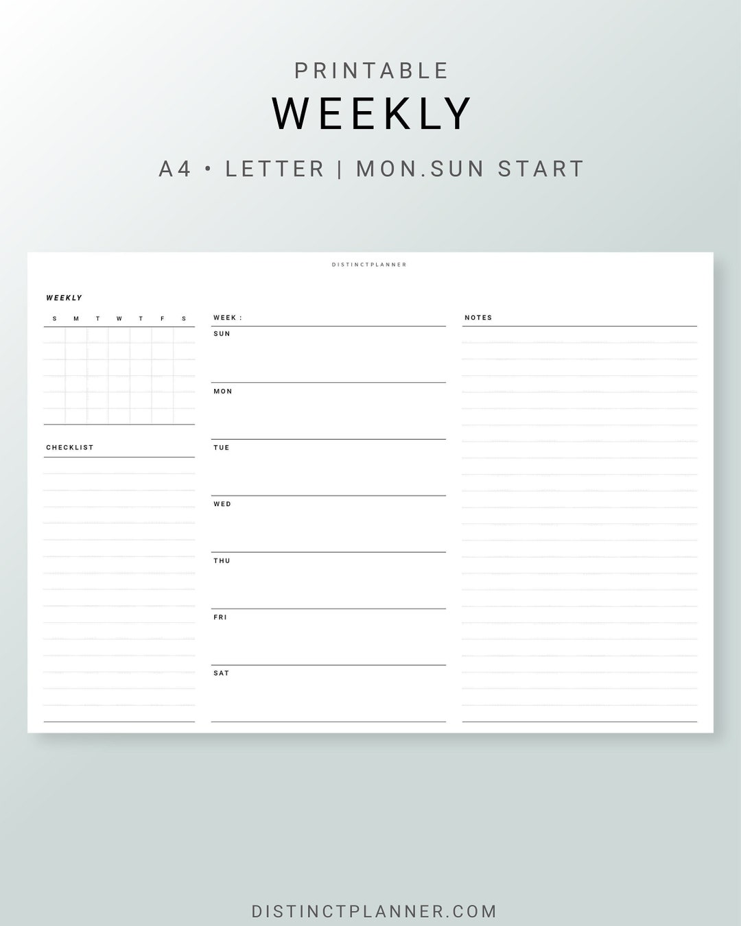 Weekly Planner Horizontal Template A4 Letter, Undated Weekly Journal ...