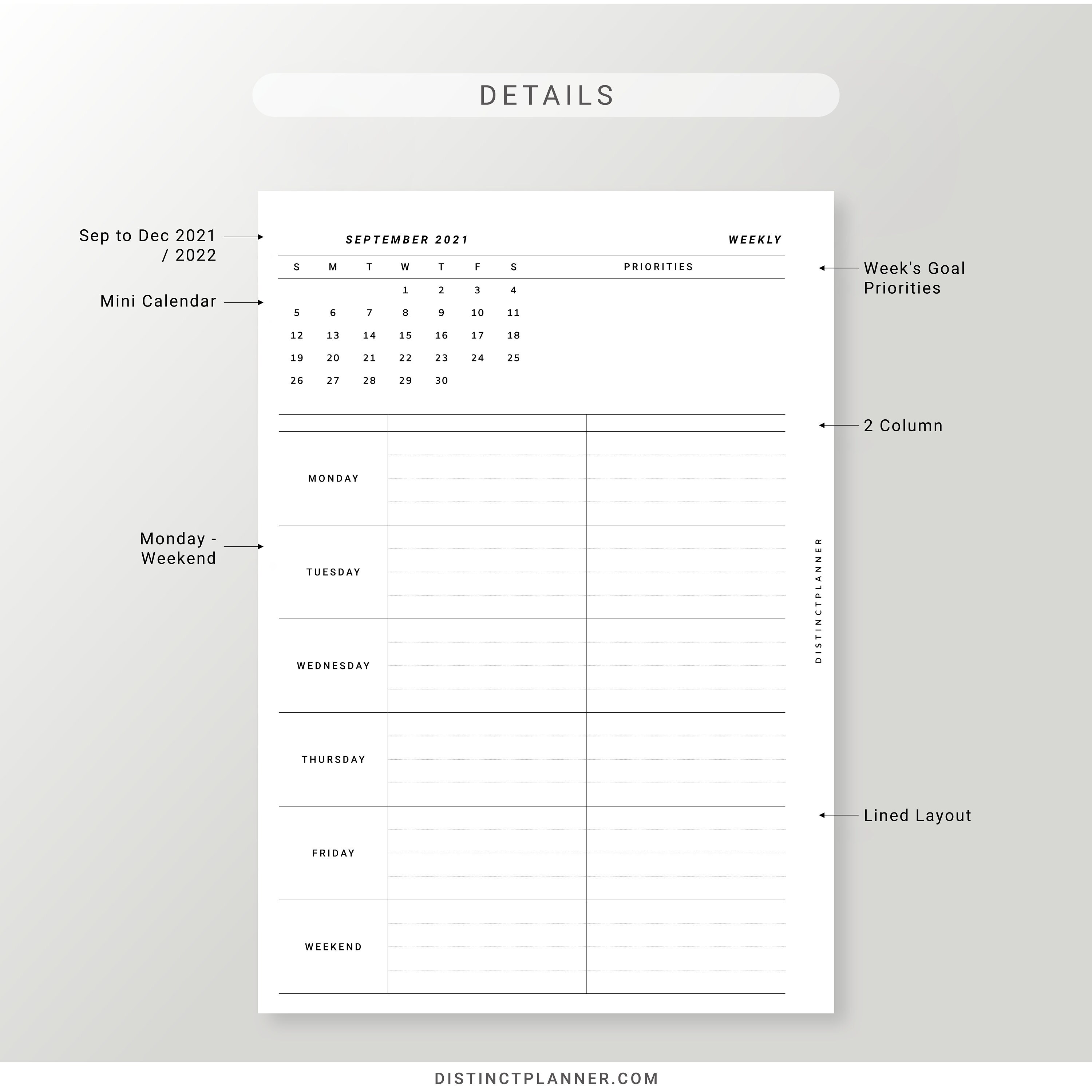 A5 Weekly Checklist 2 Column Printable, Weekly Task Planner Inserts ...