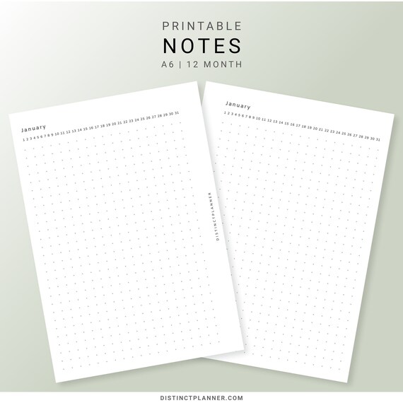 A6 Inserts Bullet Journal Printable Dot Grid Undated Monthly | Etsy
