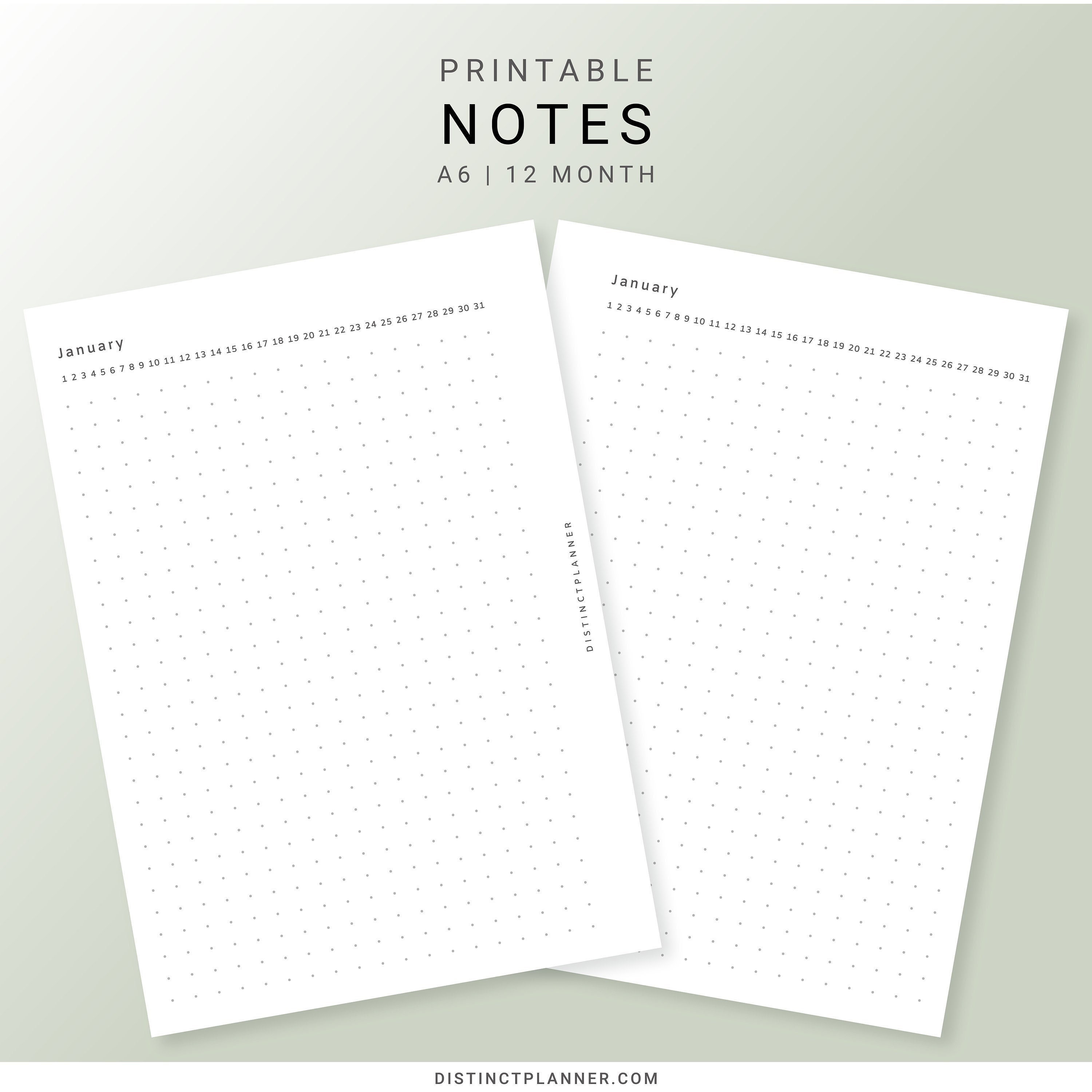 A6 Inserts, Bullet Journal Printable Dot Grid, Undated Monthly Notes ...