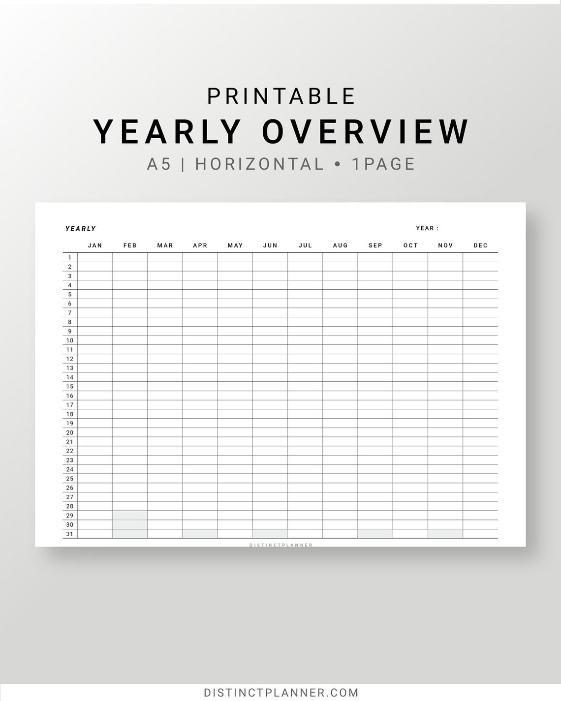 Yearly Overview Printable Minimalist Yearly Planner Template - Etsy