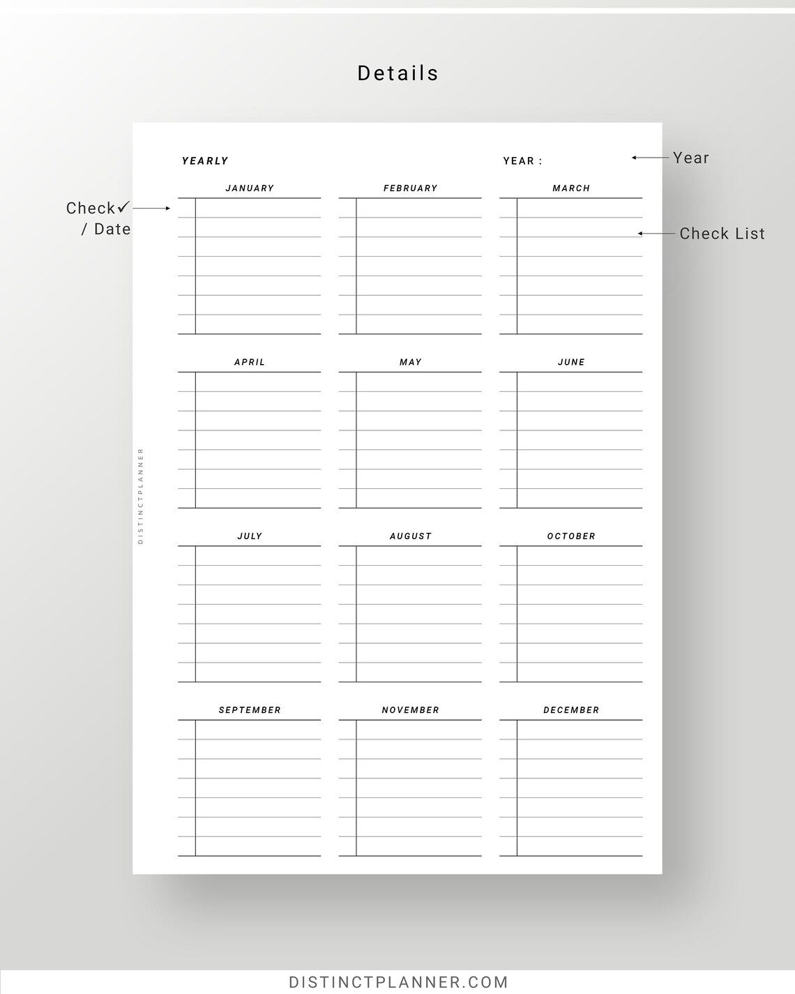 Yearly Checklist Printable A5, Yearly to Do List, Undated Yearly ...