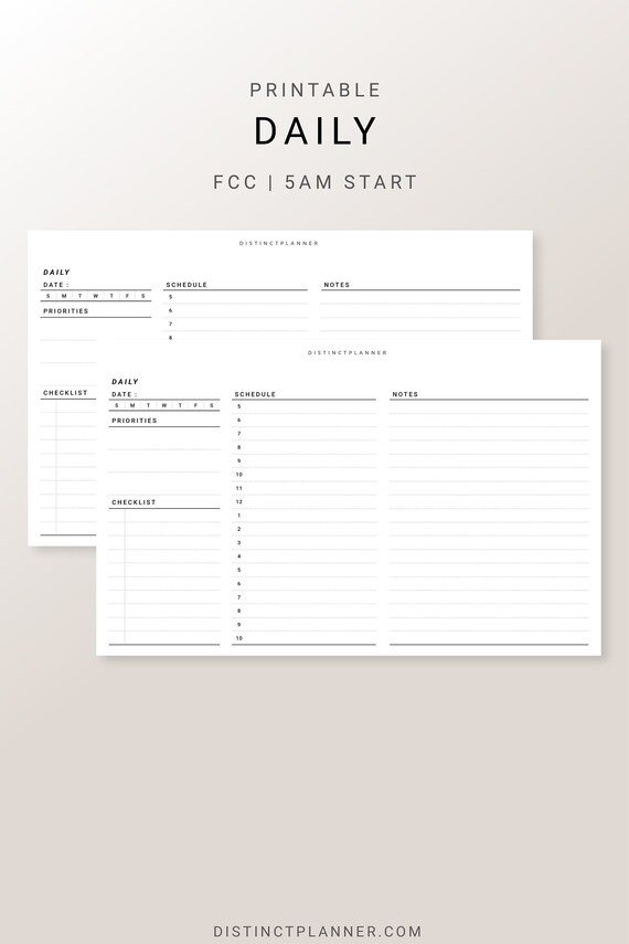 FCC Daily Horizontal Planner Printable Undated Daily Journal | Etsy