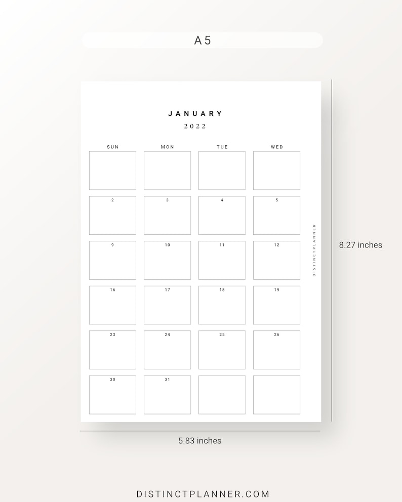 A5 2022 Monthly Planner Printable Inserts, Dated Month on Two Pages ...