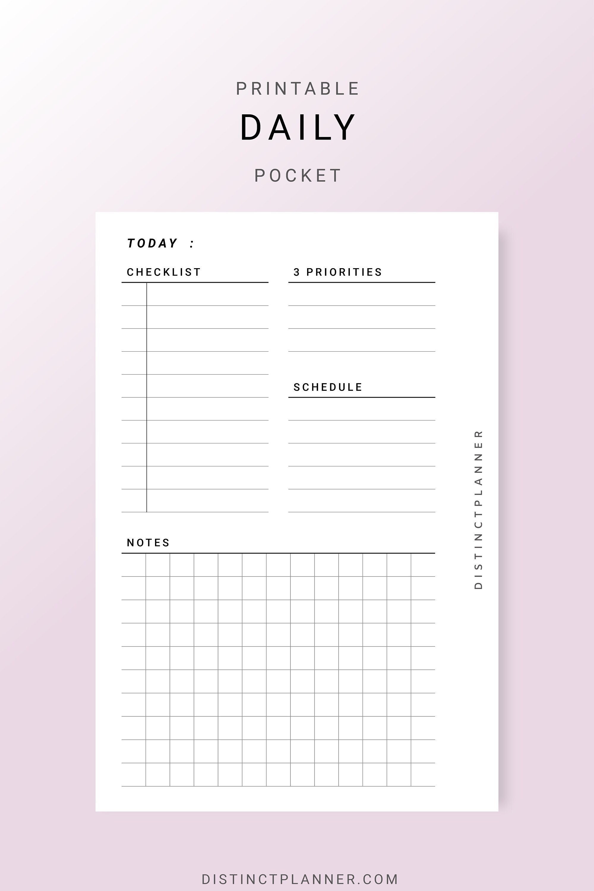 Pocket Daily Planner Printable Inserts, Undated Day on One Page, Daily ...