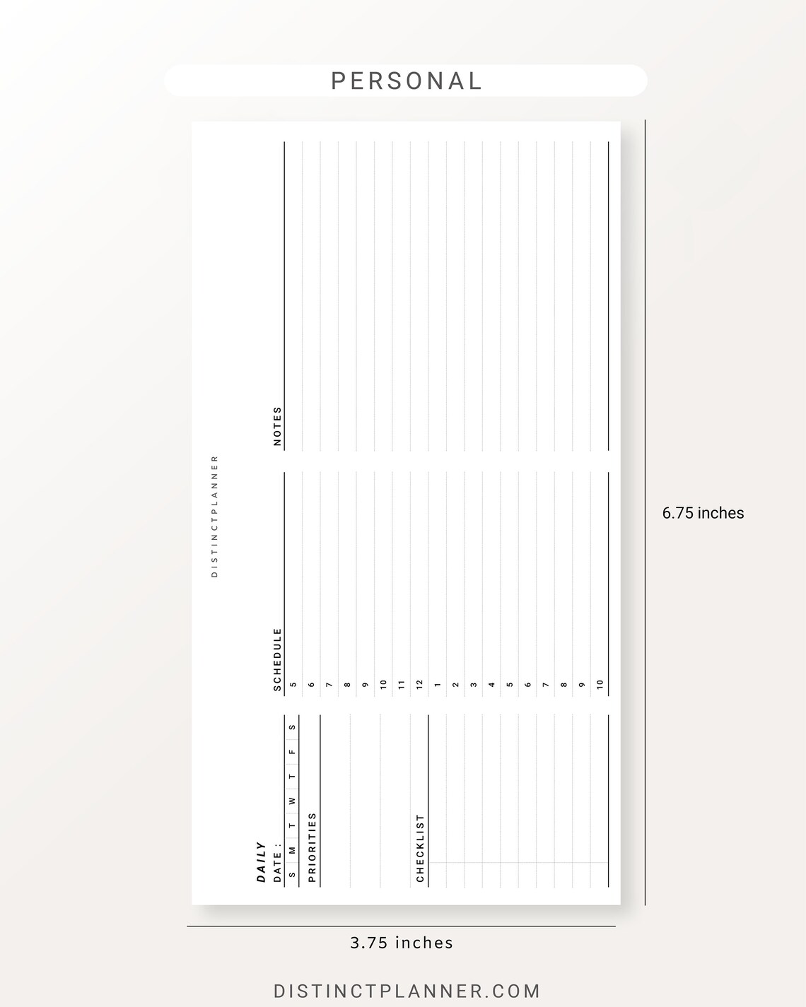 Personal Daily Horizontal Planner Printable, Undated Daily Journal for ...