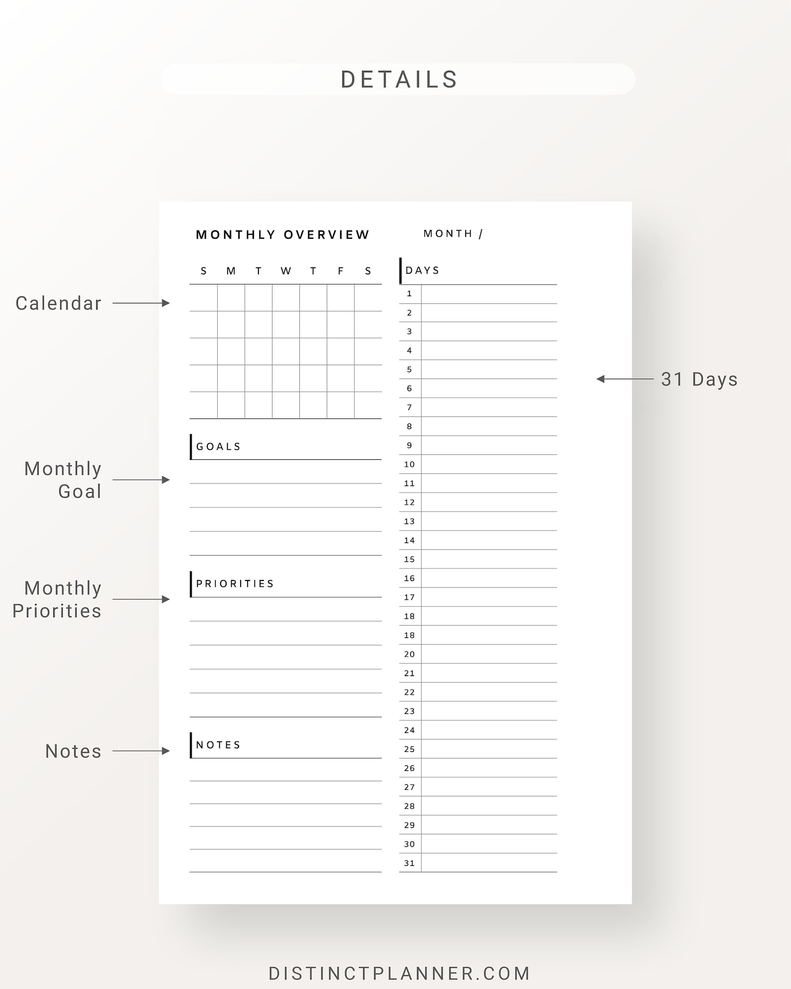 Pocket Undated Monthly Planner | Printable Overview on a Page ...