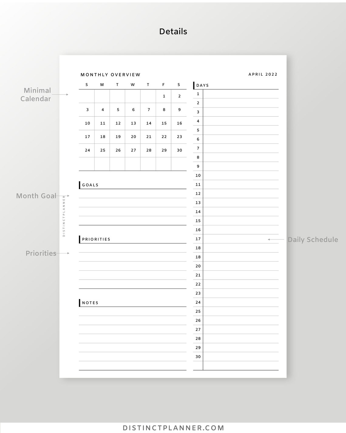 2021-2022 Monthly Overview Printable A5 Minimalist Dated Month at a ...