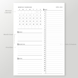 2021-2022 Monthly Overview Printable A5 Minimalist Dated Month at a ...