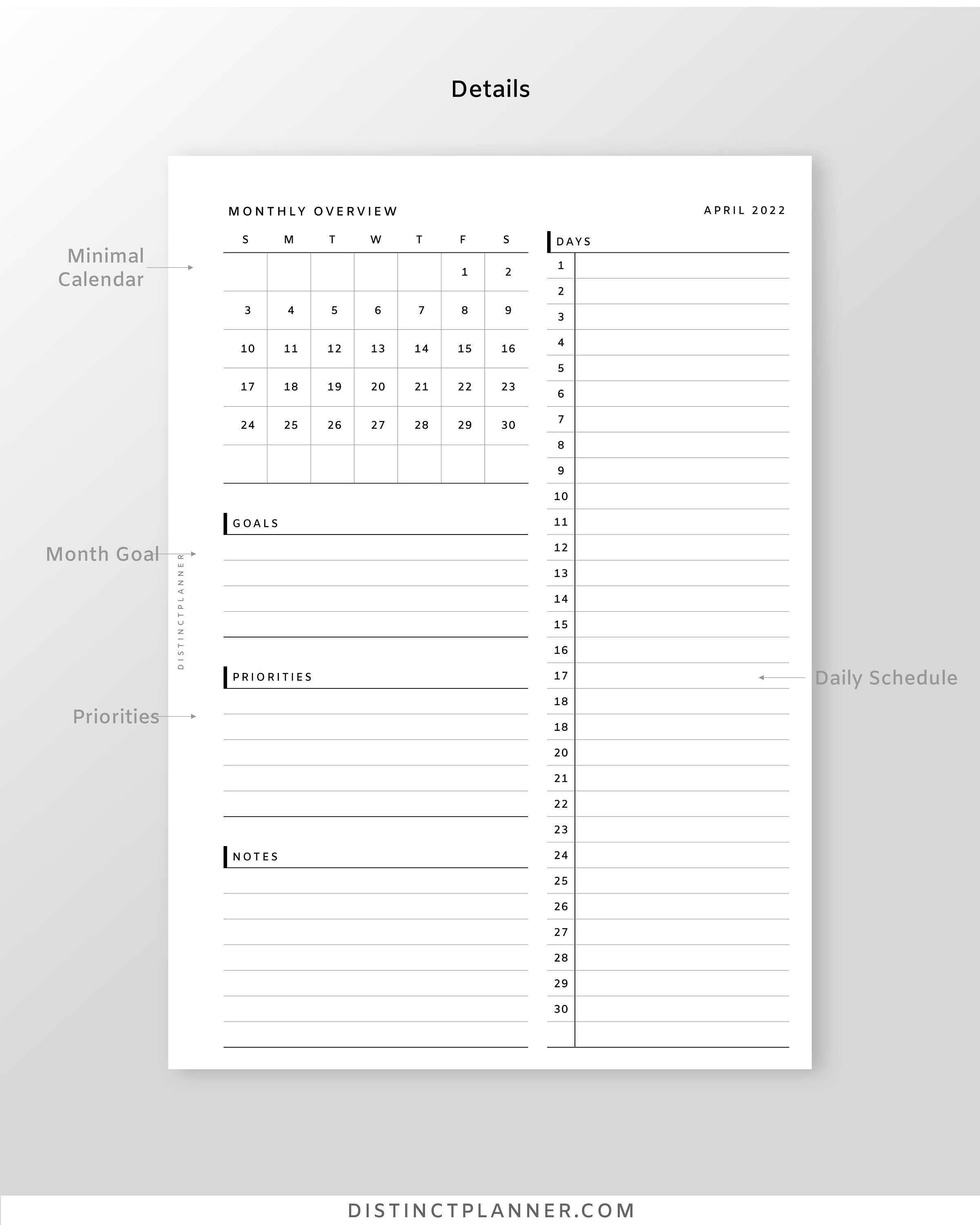 2021-2022 Monthly Overview Printable A5 Minimalist Dated Month at a ...
