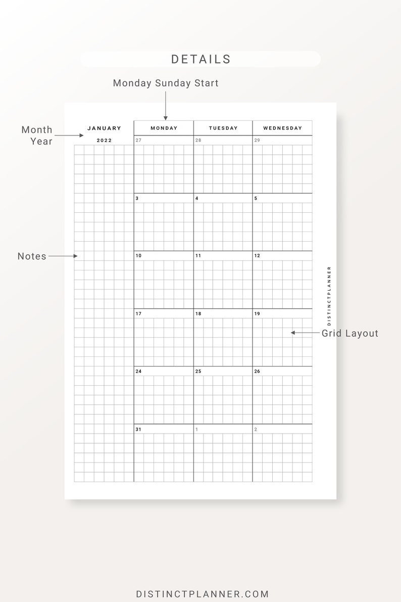 2022 Monthly Planner A5 Inserts, Full Dated Month on Two Pages for ...