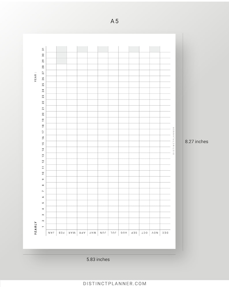Yearly Overview Printable, Year at a Glance, Undated Yearly Planner A5 ...