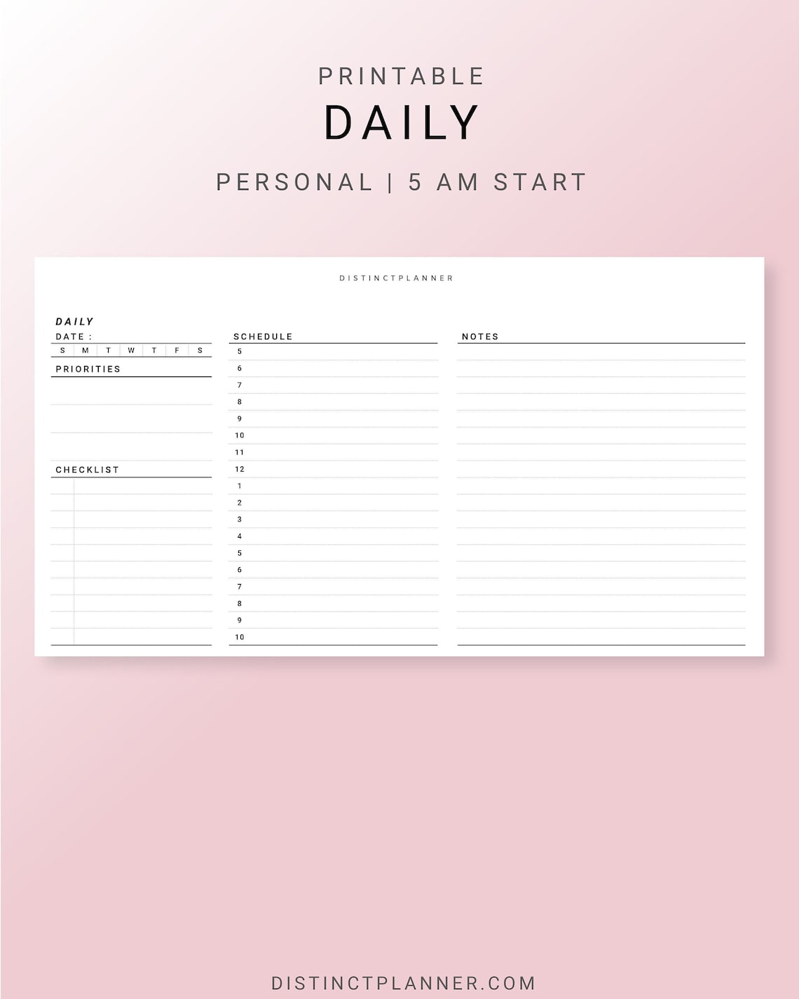 Personal Daily Horizontal Planner Printable, Undated Daily Journal for ...