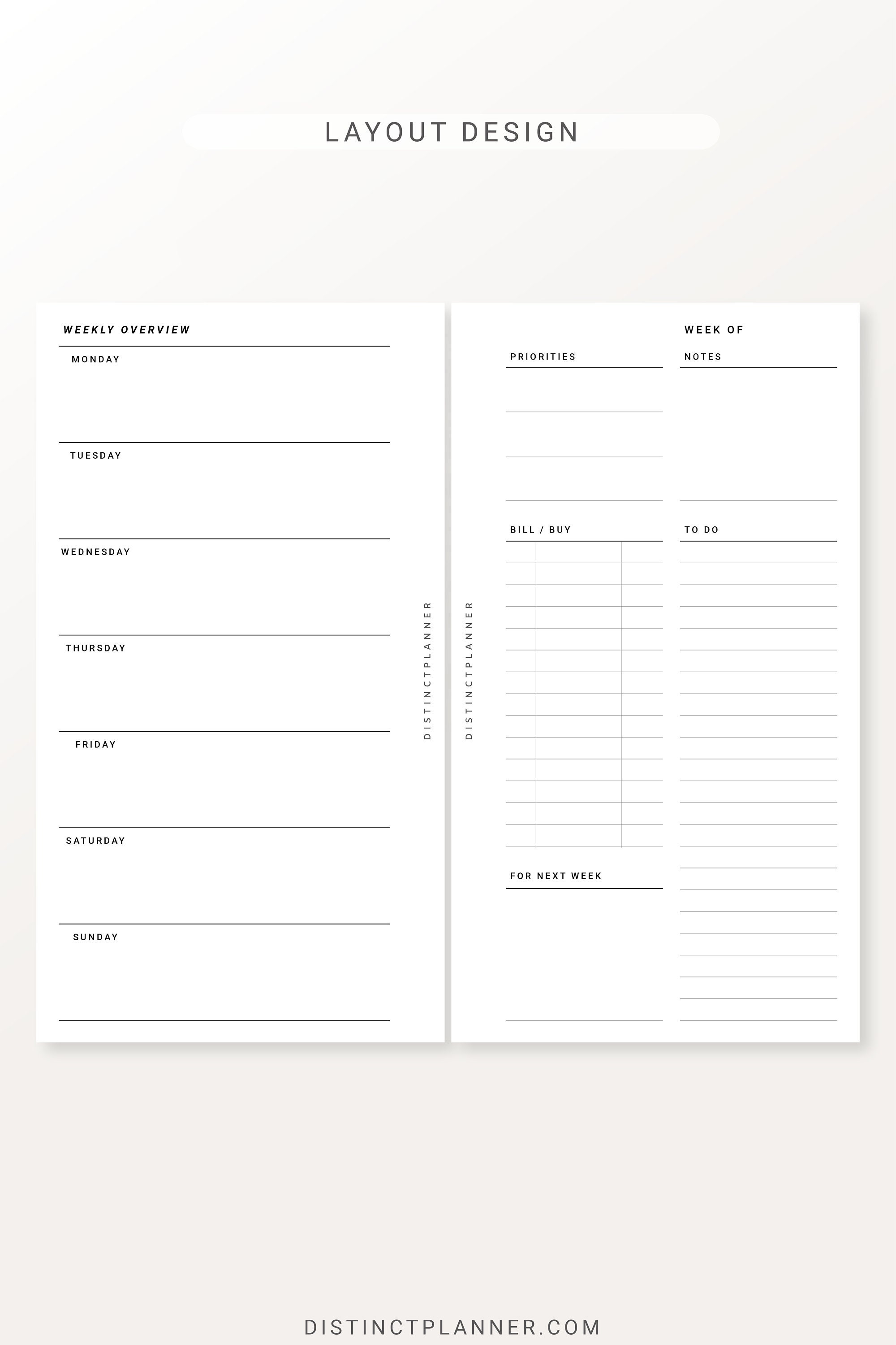 Personal Undated Weekly Planner Printable, Week on Two Pages, Weekly ...