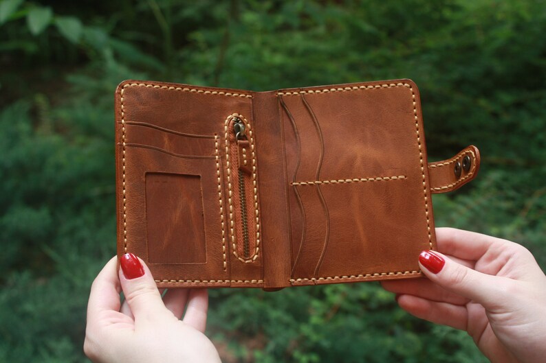 Leather Women Bifold Wallet With Zipper I Brown Handmade Women - Etsy