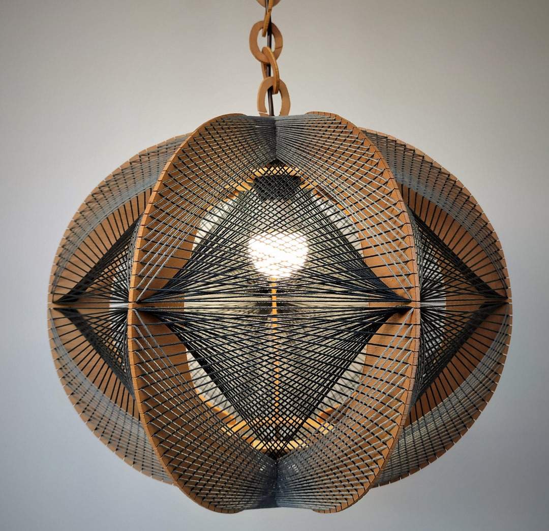 Handmade Pendant Light, Wood Cotton Yarn Light, Boho Ceiling Light ...