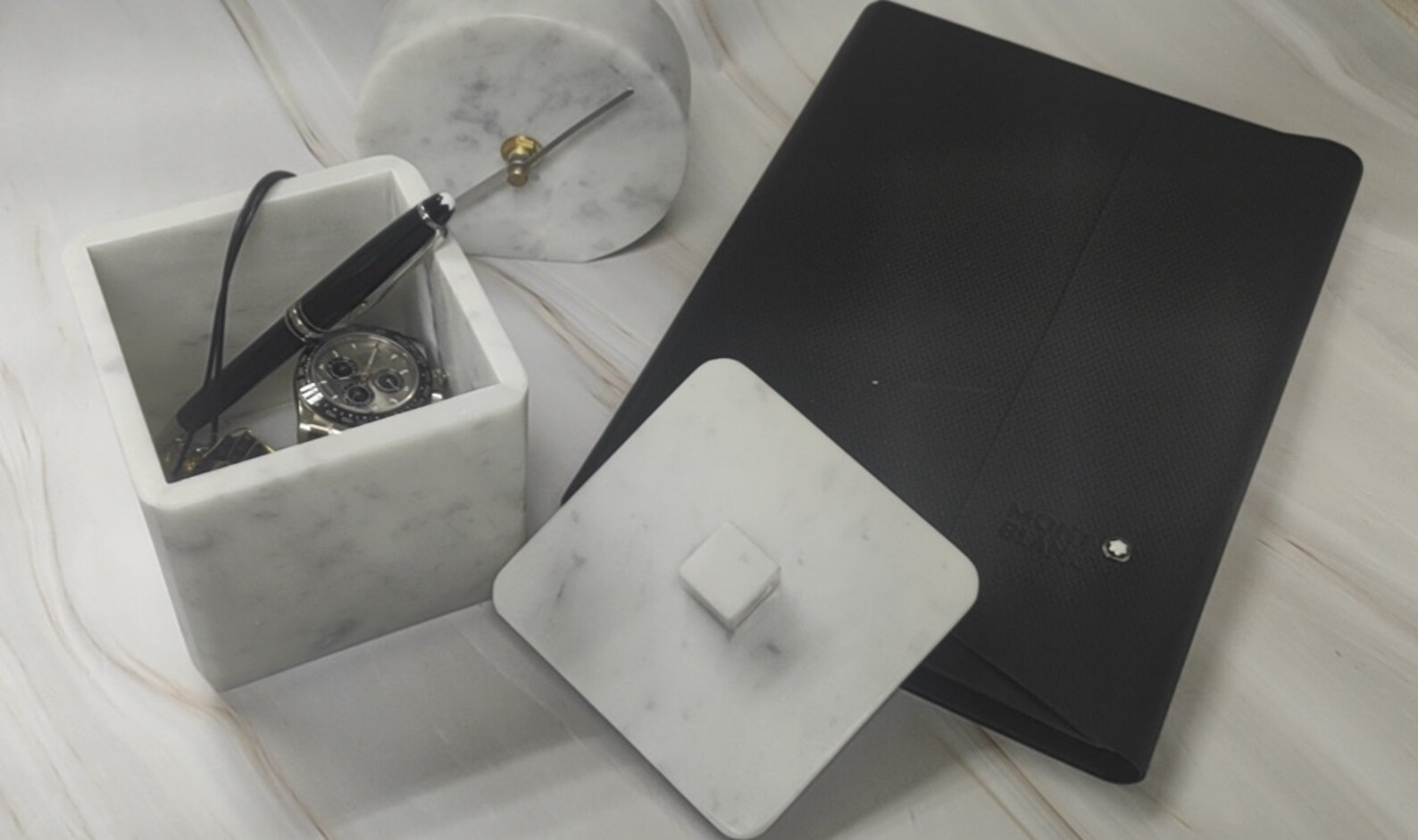 Natural Marble Trinket Box With Gold Cover Cotton Box - Etsy