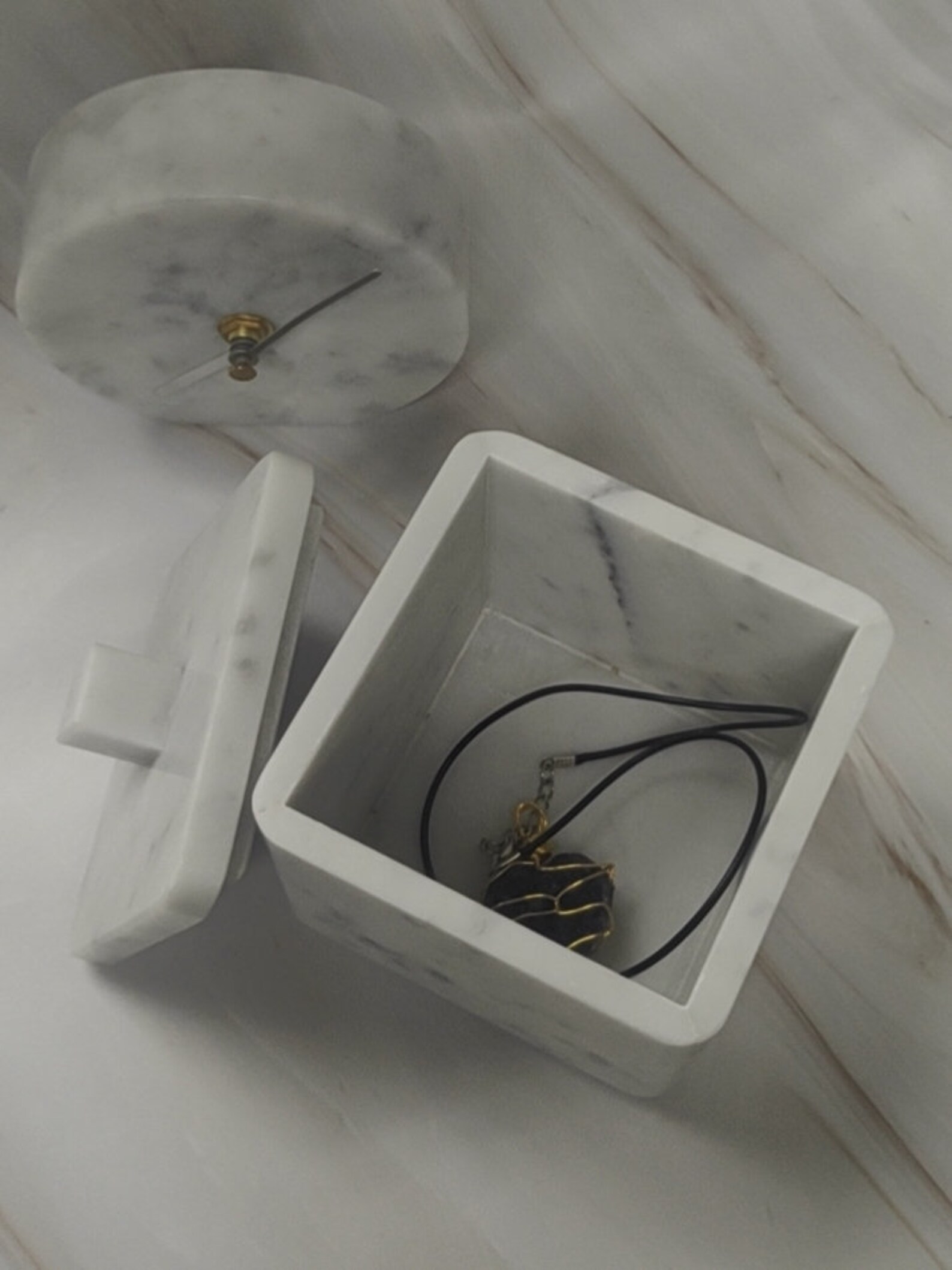 Natural Marble Trinket Box With Gold Cover Cotton Box - Etsy