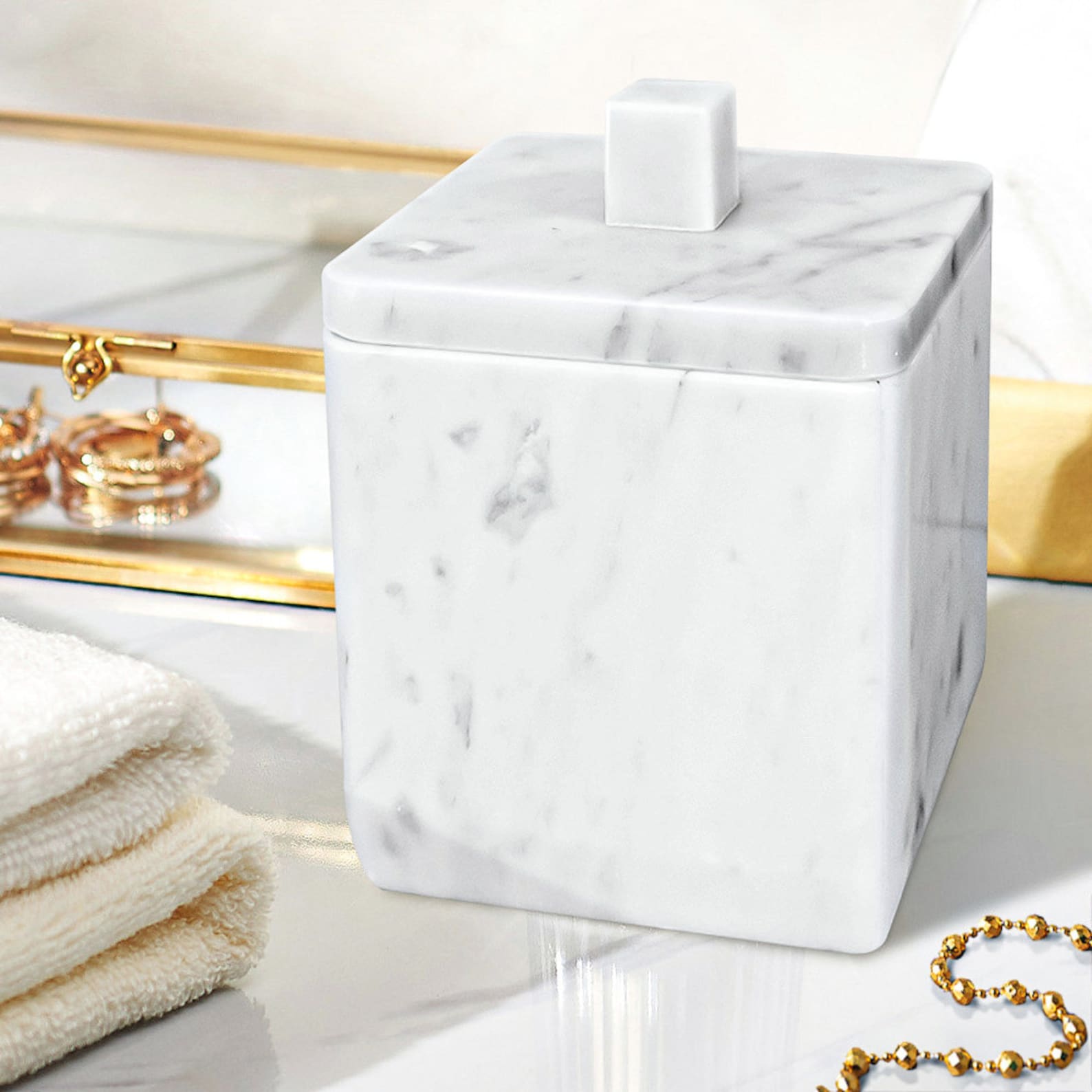 Natural Marble Trinket Box With Gold Cover, Cotton Box , Marble Box ...