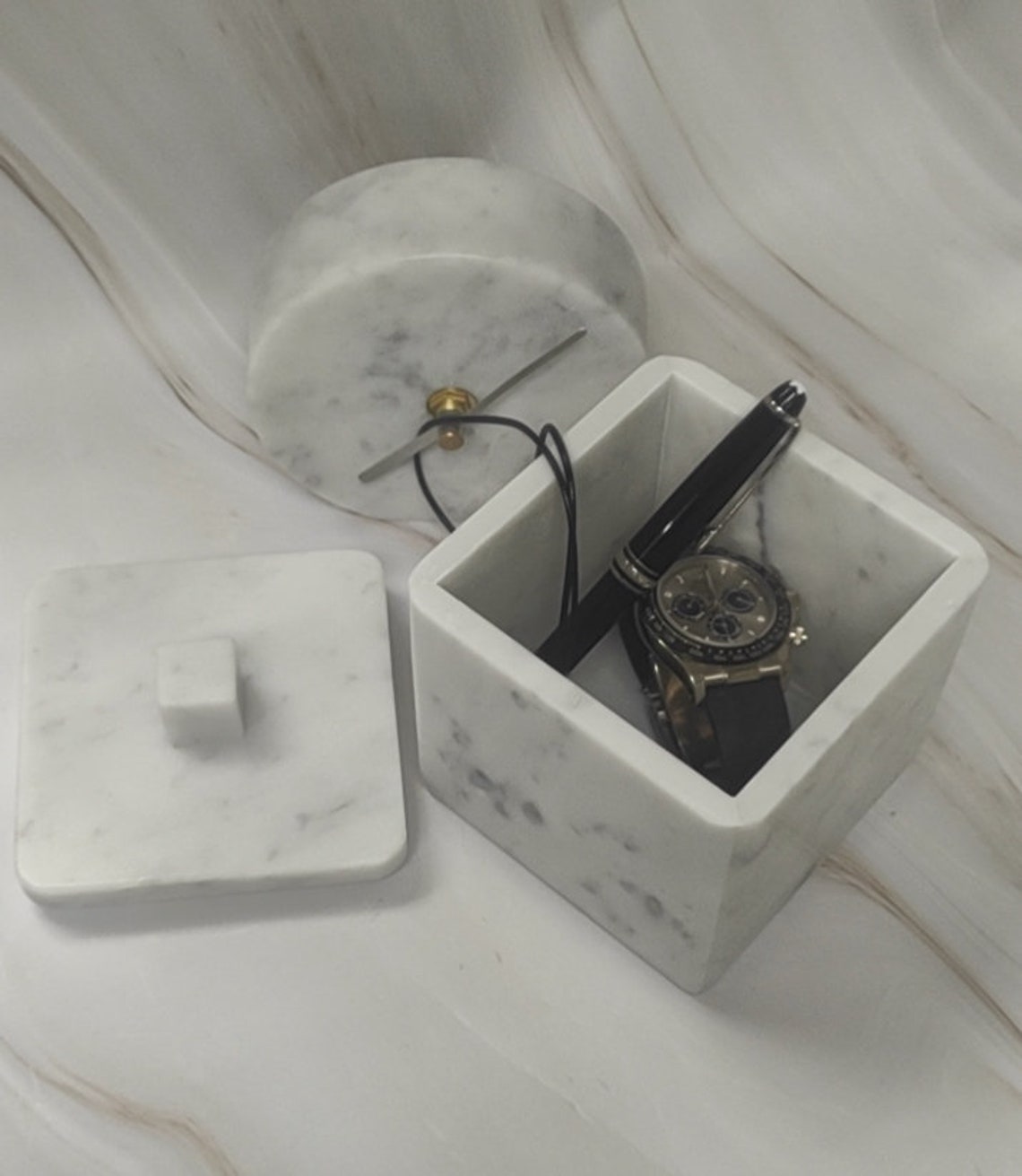 Natural Marble Trinket Box With Gold Cover Cotton Box - Etsy