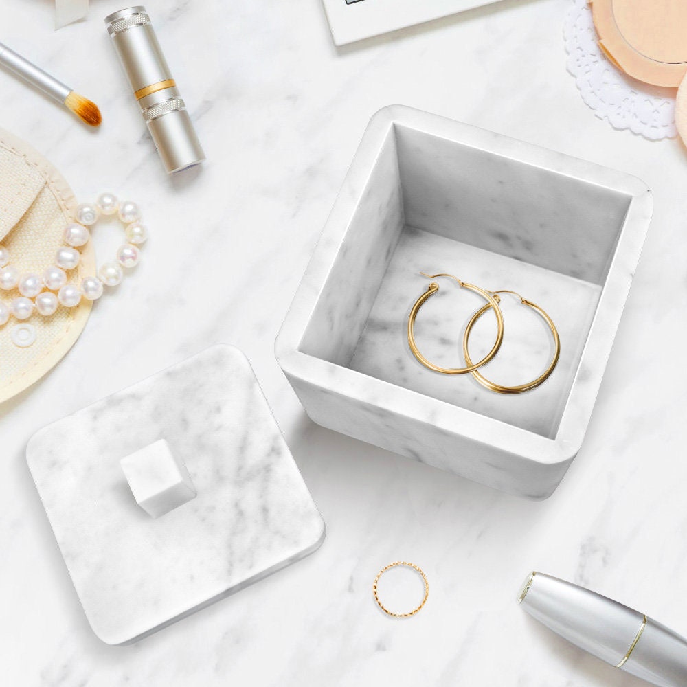 Natural Marble Trinket Box With Gold Cover, Cotton Box , Marble Box ...