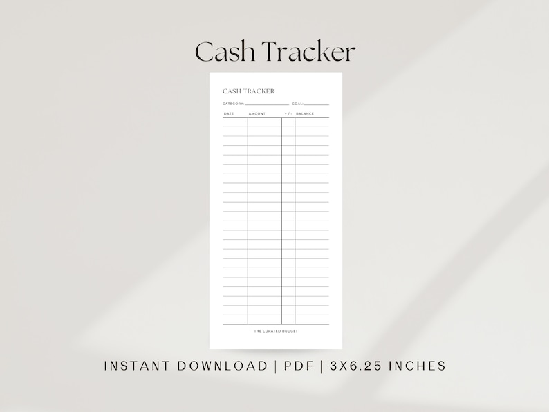 Cash Tracker for Cash Envelope Instant Download Printable PDF Digital ...