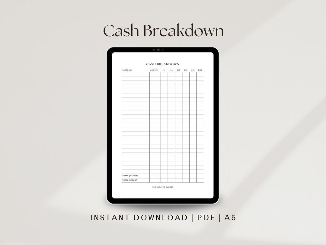 Cash Breakdown A5 Instant Download Printable PDF Digital - Etsy