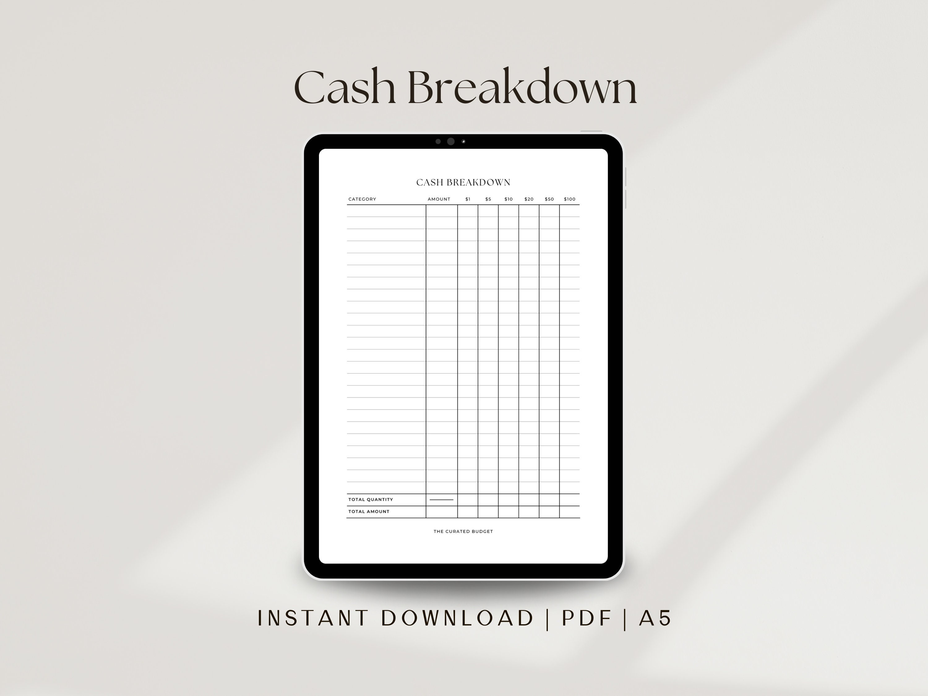 Cash Breakdown A5 Instant Download Printable PDF Digital - Etsy