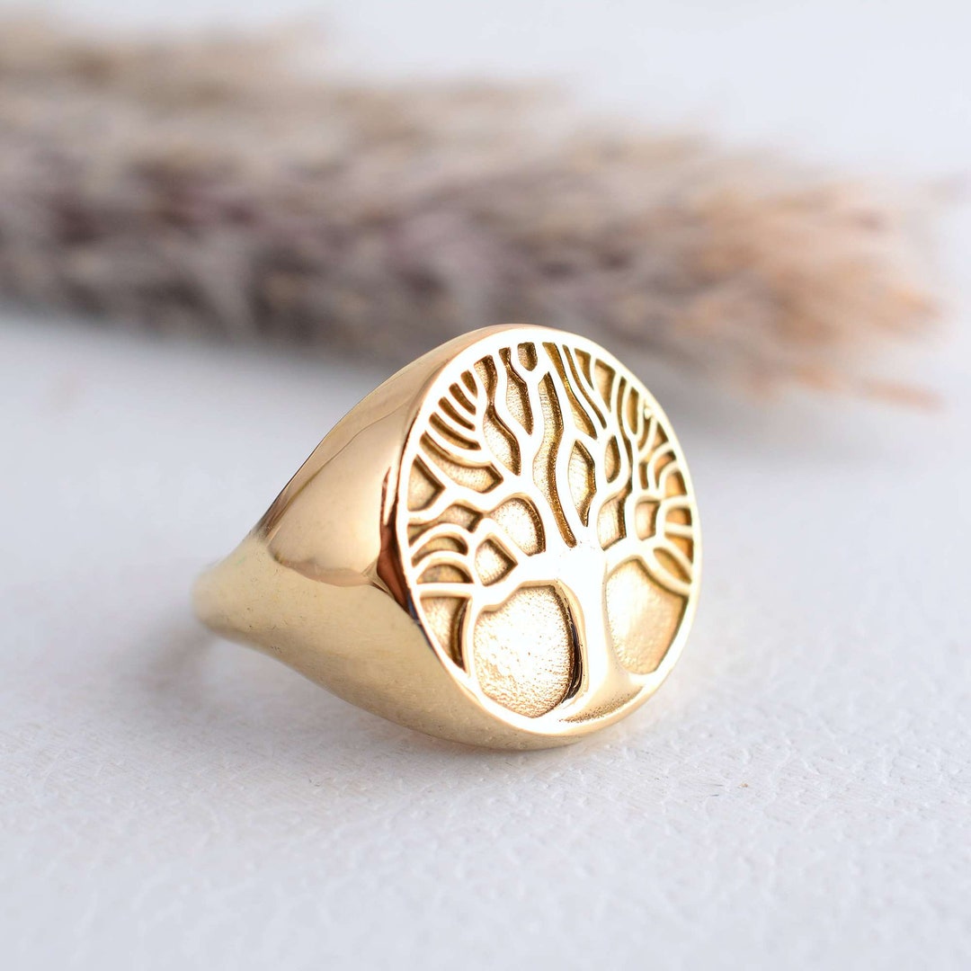 Signet Ring, Tree of Life Signet Ring, Gold Men's Signet Ring, Women's ...