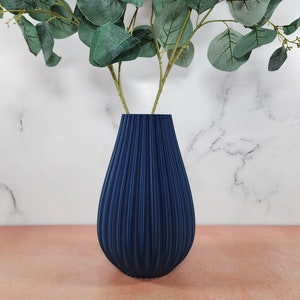 Large Navy Blue Modern Rippled Vase | Table Vase | Desk Vase | Home ...