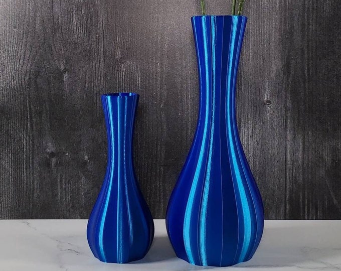 Tall Sapphire Blue Vase - Shiny Modern Fluted Bud Vase | Table Vase ...