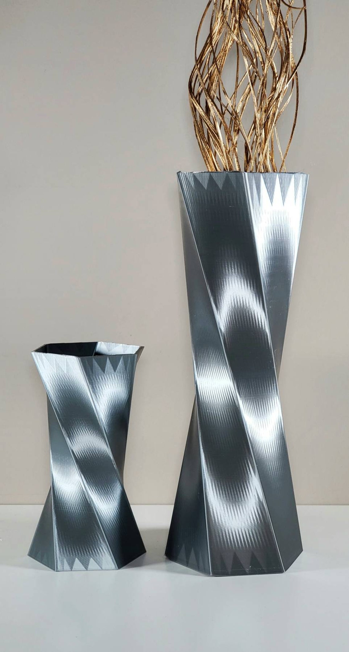 Tall Twist Silver Vase Geometric Style Centerpiece Home Decor - Etsy
