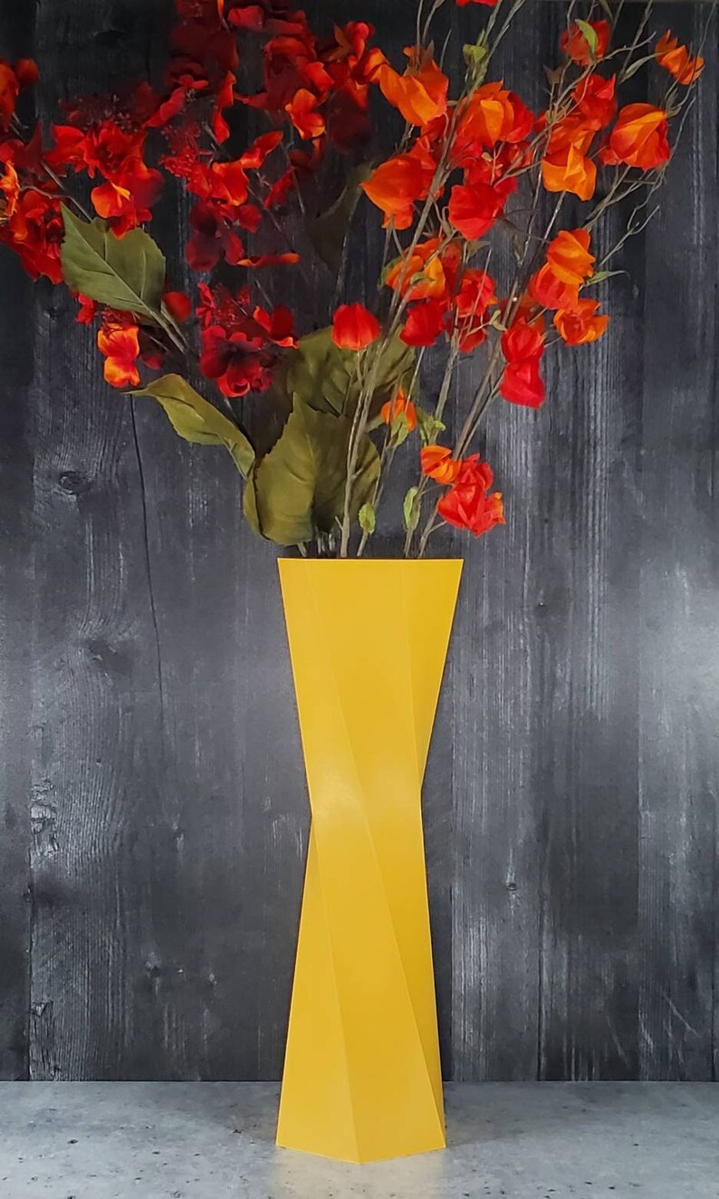 Tall Twist Matte Yellow Vase Geometric Style Centerpiece Home Decor or ...