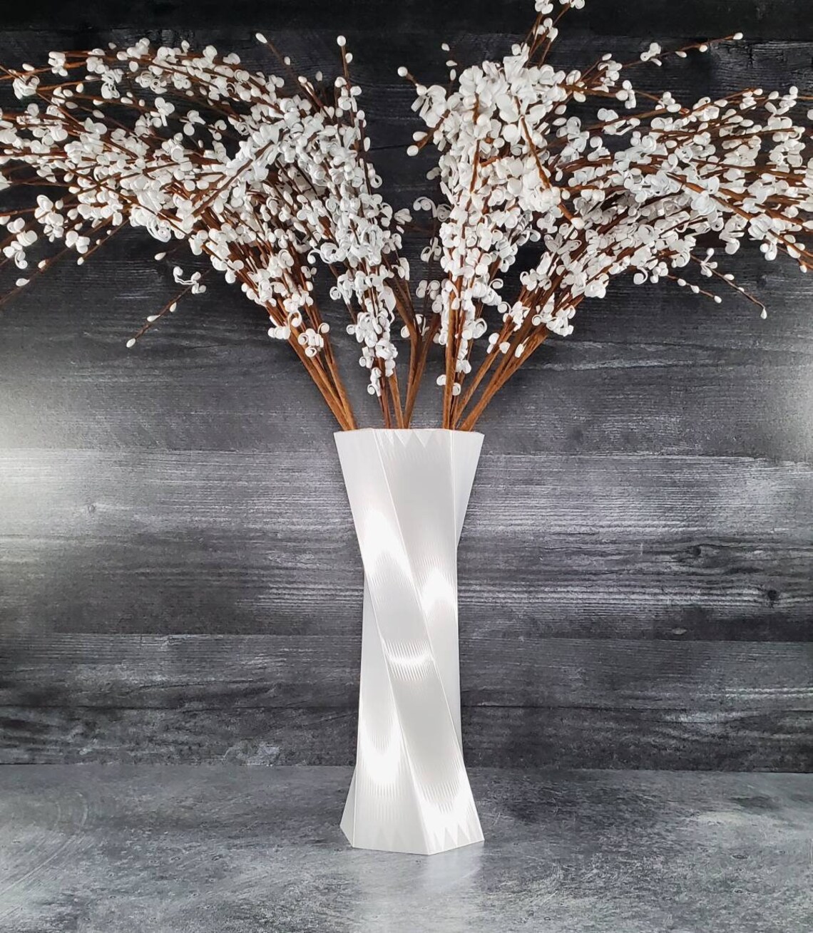 Tall Twist Shiny White Vase Geometric Style Centerpiece Home | Etsy