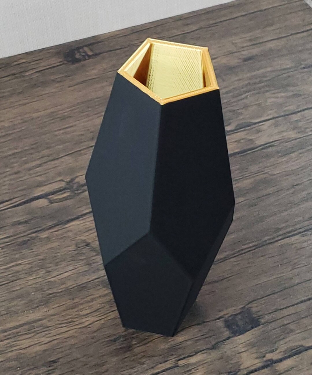 Matte Black Vase With Inner Gold Geometric Pentagon Centerpiece Home ...