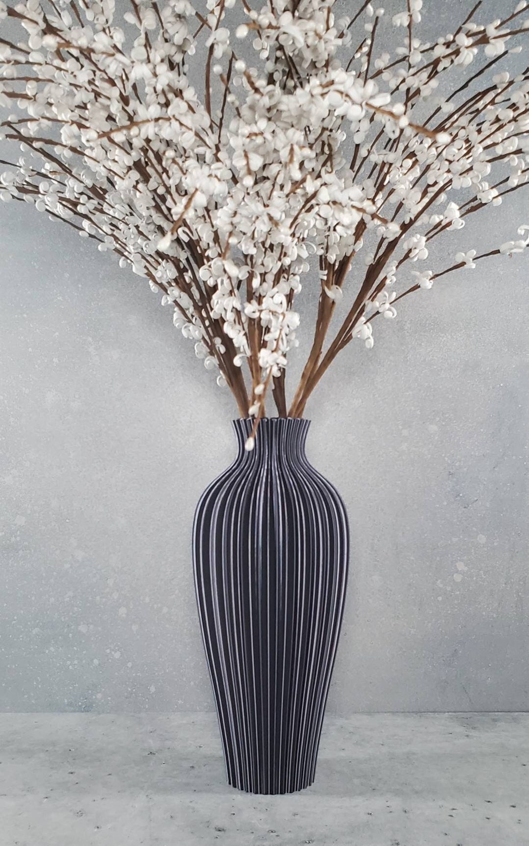 Tall Shiny Black Vase Rippled | Flower Vase | Home Decor | Wedding ...