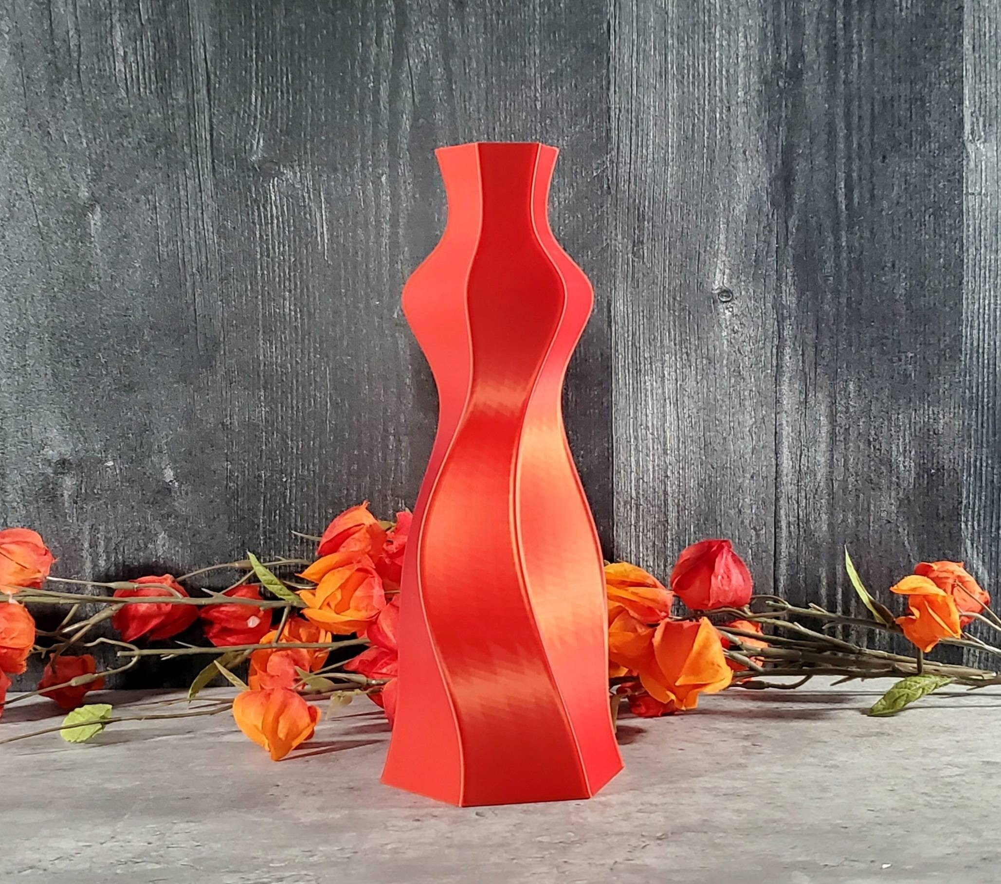 Tall Art Deco Red Orange Vase Home Decor Flower Vase | Etsy