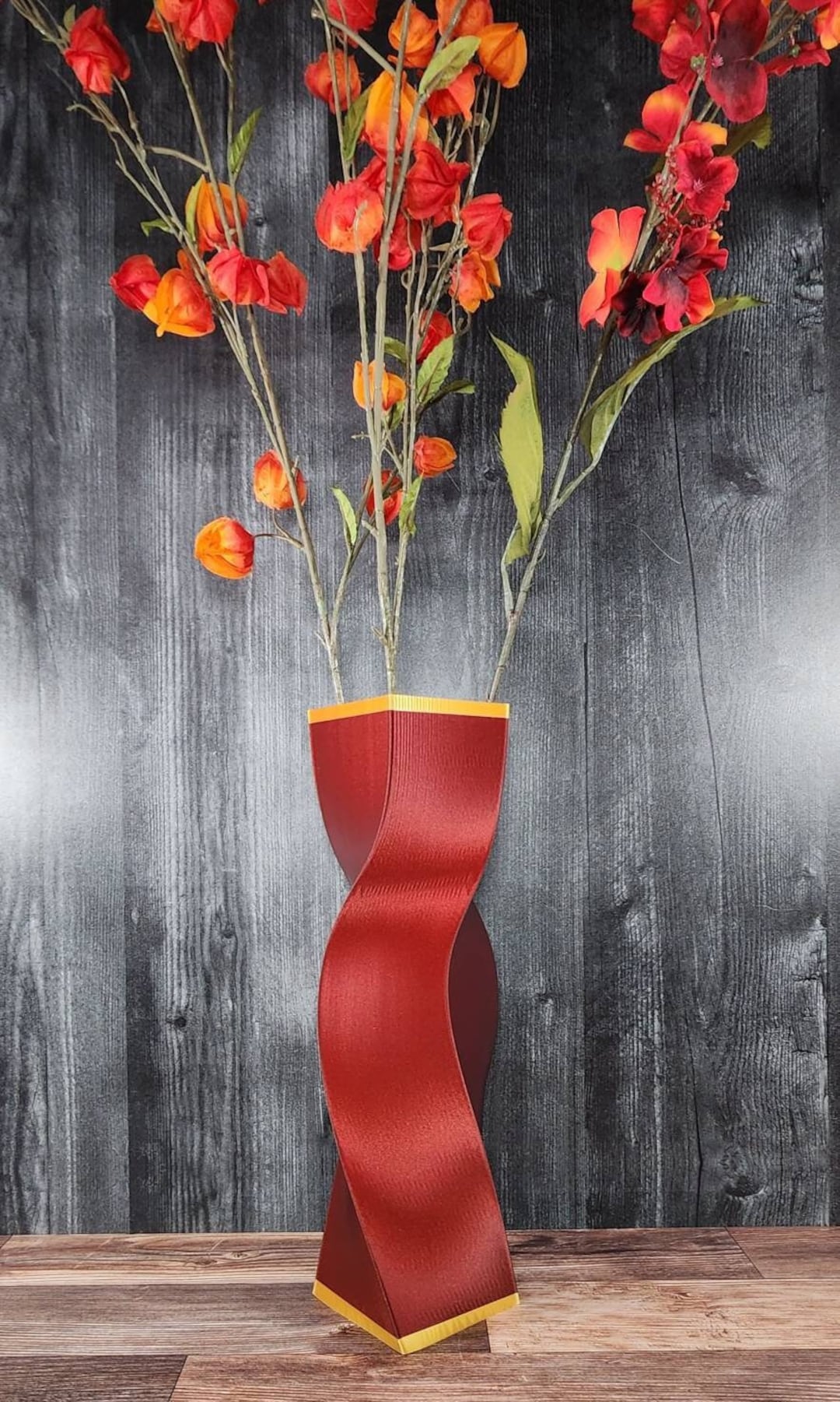 Burgundy Red Vase With Gold Trim or Modern Centerpiece, Home Decor ...