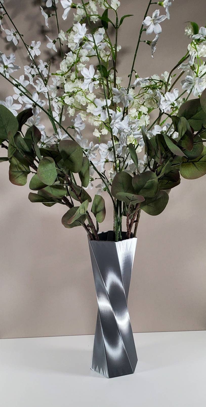 Tall Twist Silver Vase Geometric Style Centerpiece Home Decor - Etsy