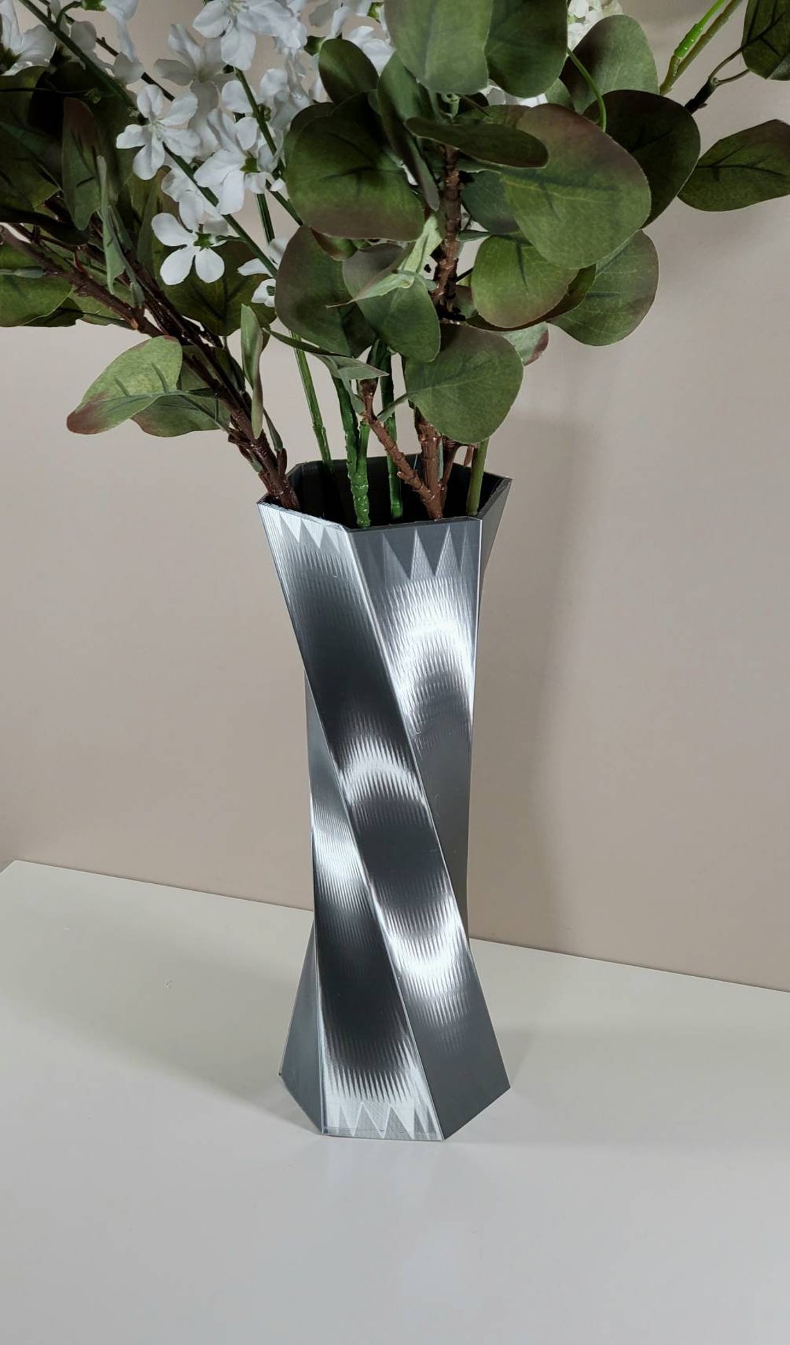 Tall Twist Silver Vase Geometric Style Centerpiece Home Decor - Etsy