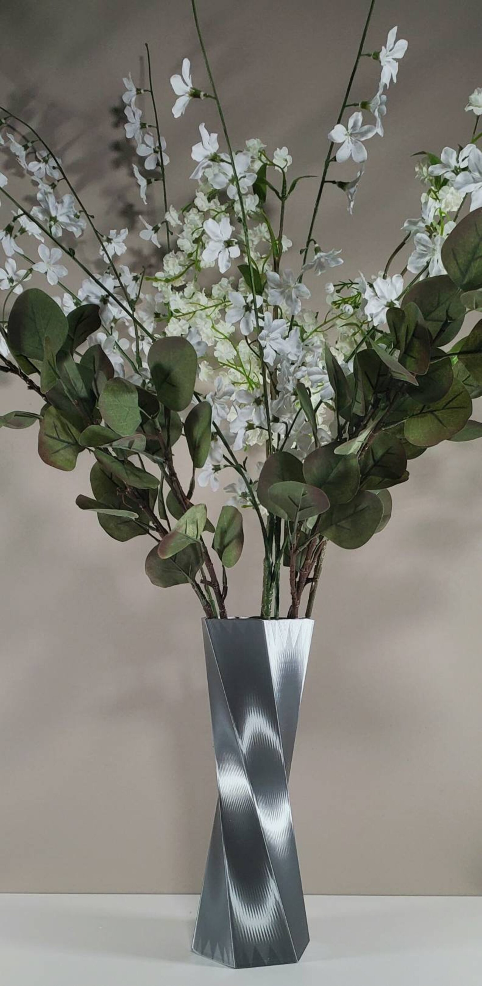 Tall Twist Silver Vase Geometric Style Centerpiece Home Decor - Etsy