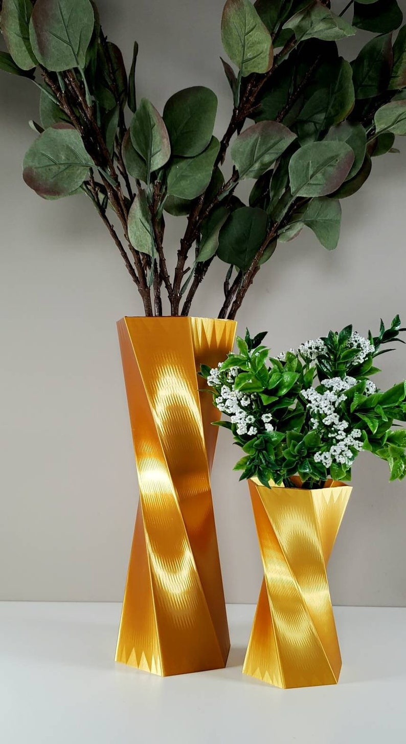 Tall Twist Gold Vase Geometric Style Centerpiece Home Decor or - Etsy