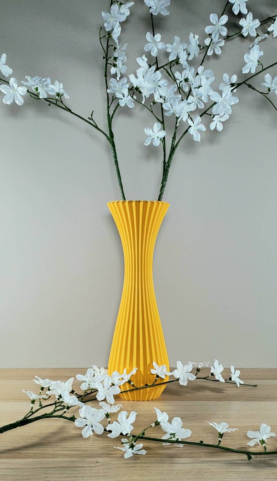 Tall Matte Yellow Striped Bouquet Vase, Modern Home Decor Gift for Her ...