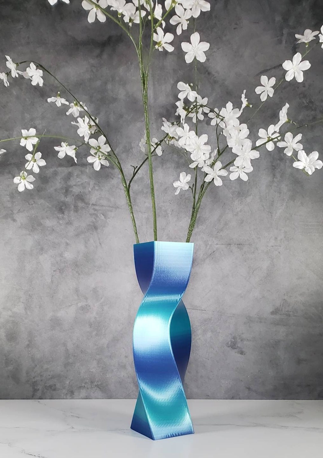 Tall Geometric Blue and Aqua Vase or Centerpiece | Flower Vase | Home ...