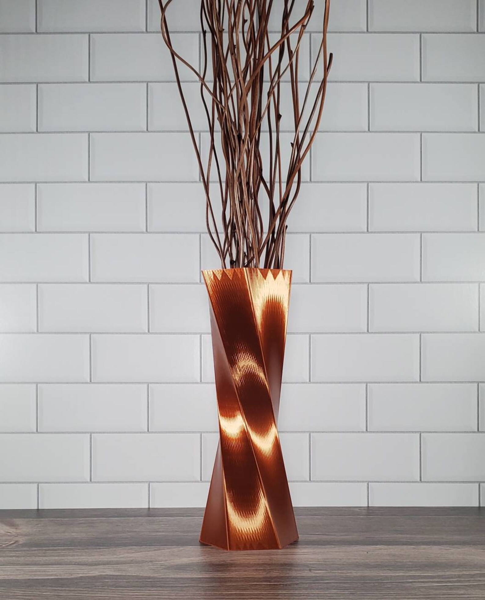 Vase - Modern Tall Twist Copper Vase Geometric Style Centerpiece Home ...