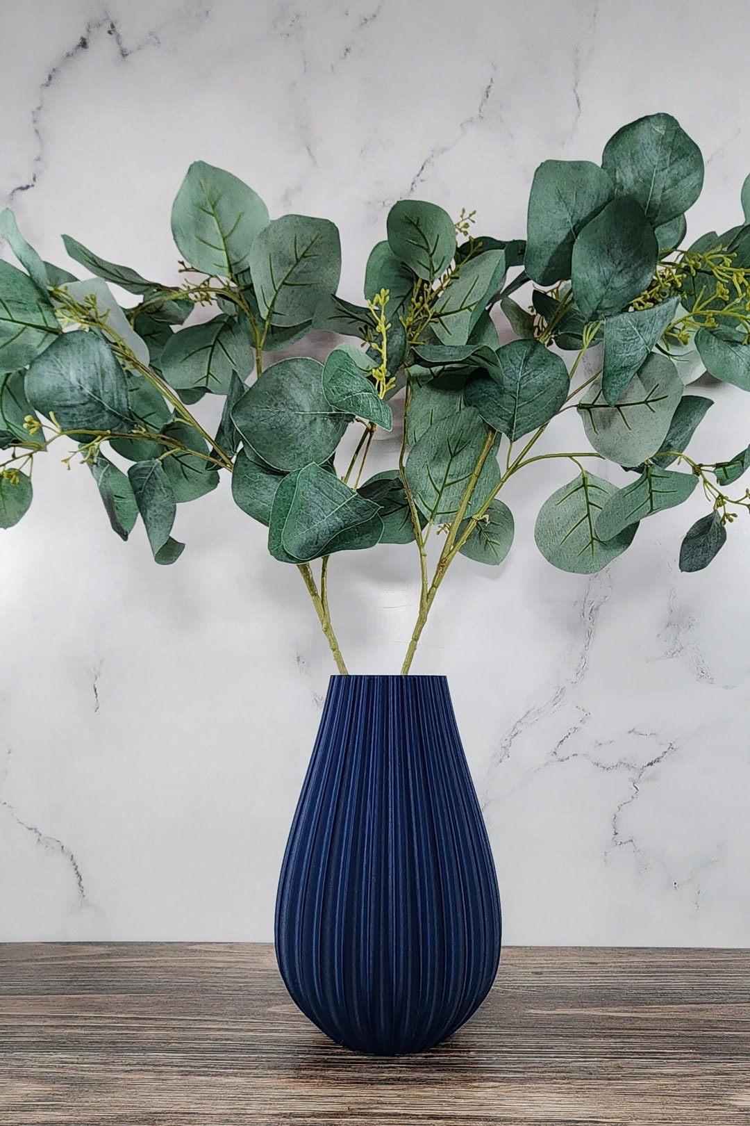 Large Navy Blue Modern Rippled Vase | Table Vase | Desk Vase | Home ...