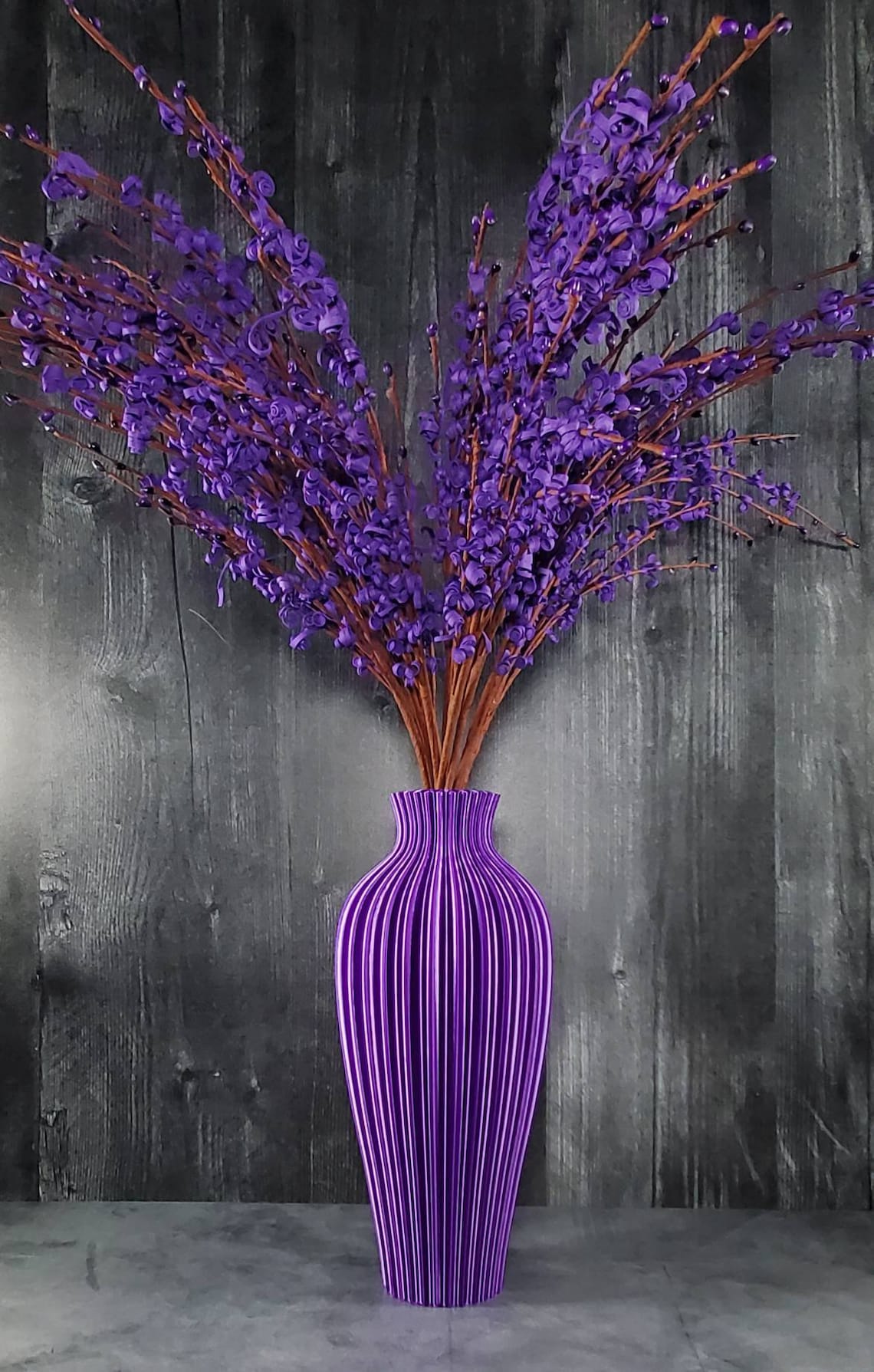 Tall Purple Vase Rippled Flower Vase Home Decor Wedding - Etsy