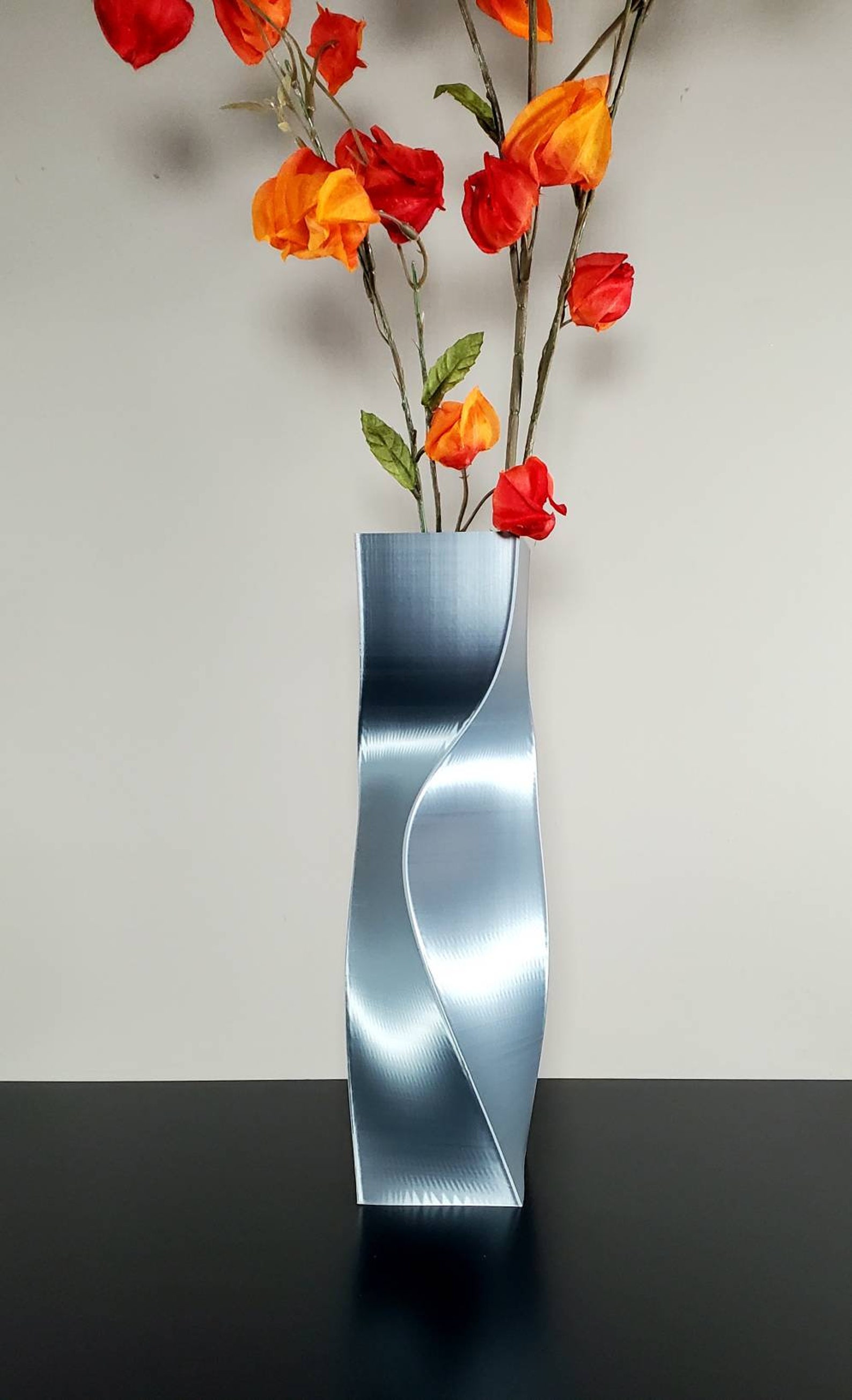 Tall Geometric Silver Vase or Centerpiece - Etsy