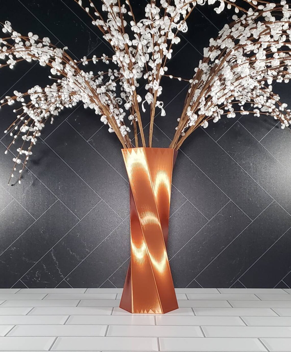 Vase Modern Tall Twist Copper Vase Geometric Style - Etsy